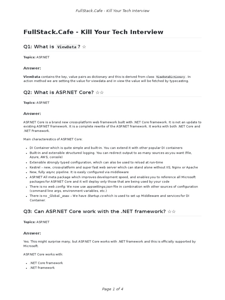 Fullstack - Cafe - Kill Your Tech Interview: Q1: What Is ? | PDF | Web Application | Active ...