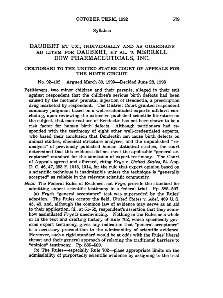 Expert Testimony Standards in Federal Trials | PDF | Daubert V. Merrell ...