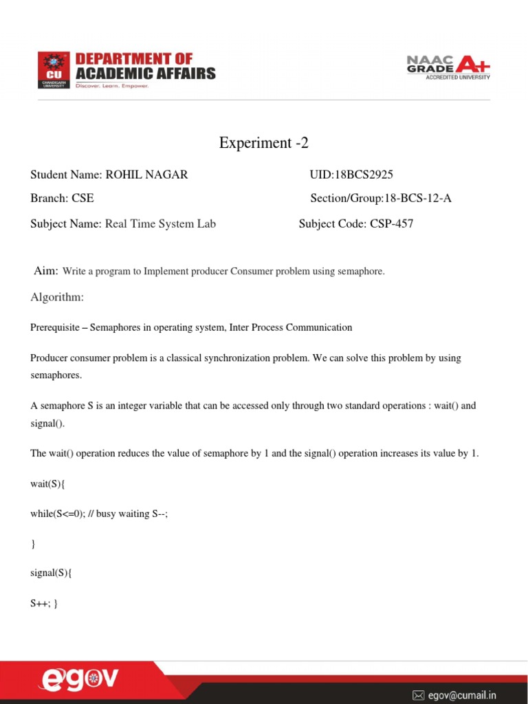 Write A Program To Implement Producer Consumer Problem Using Semaphore 4035
