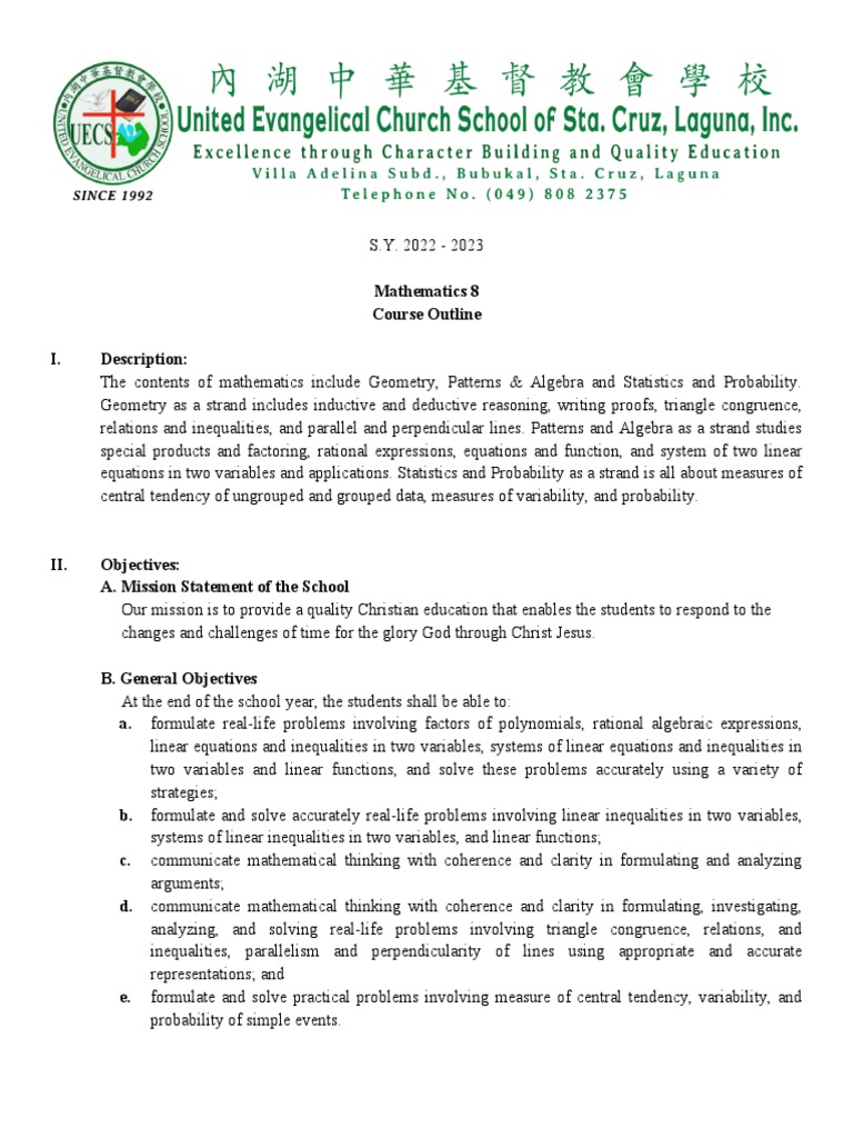 Mathematics 8 2022 2023 | PDF | Factorization | Equations