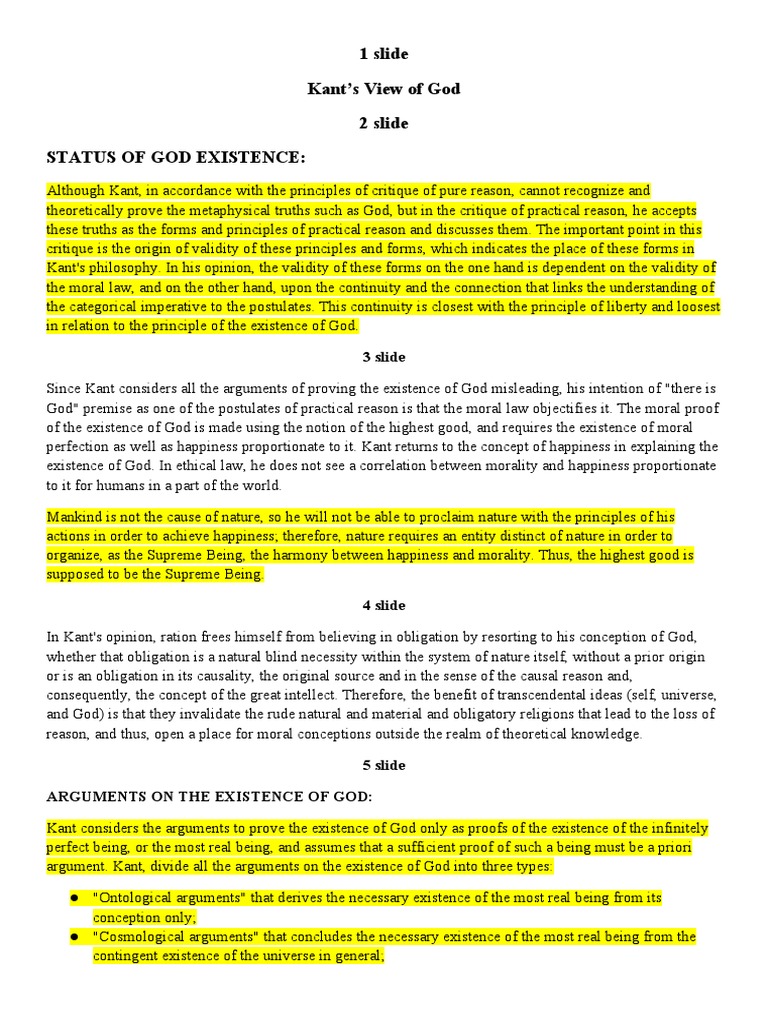 1 Slide Kant's View of God 2 Slide Status of God Existence | PDF ...