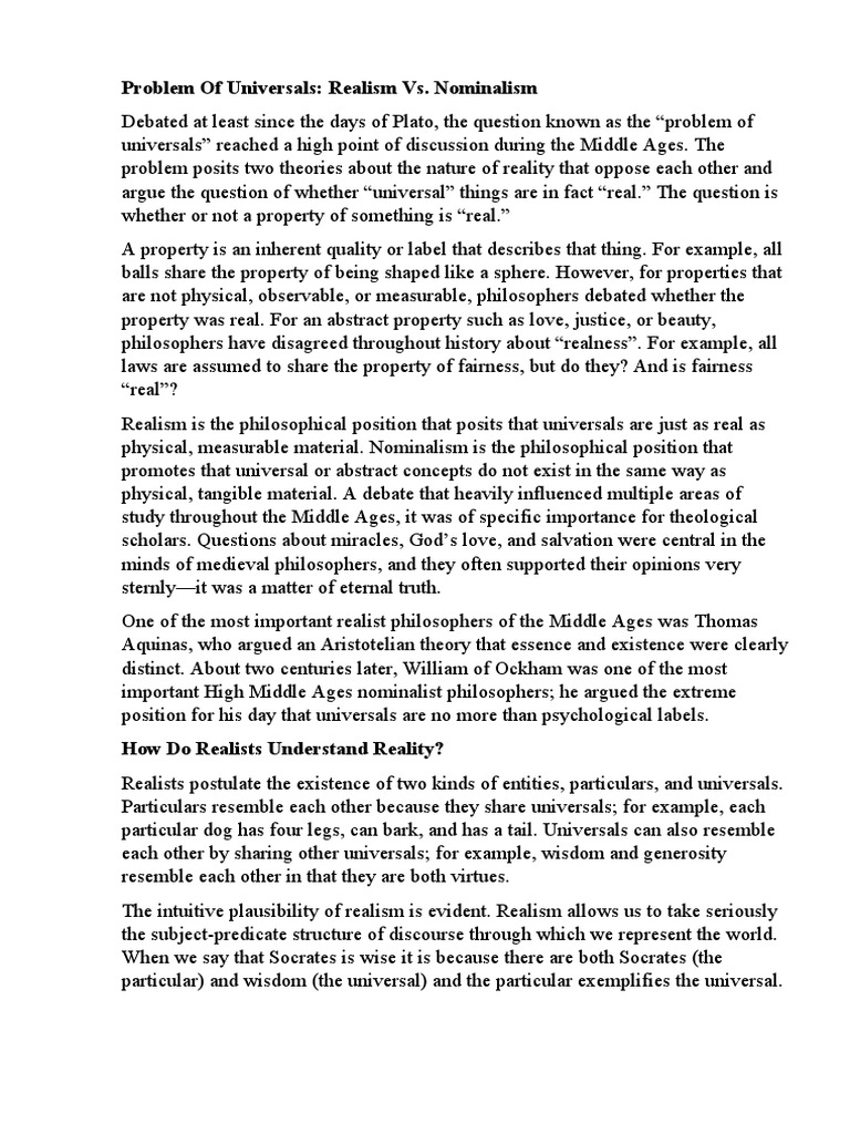 Nominalism and Realism | PDF | Philosophical Realism | Cognition