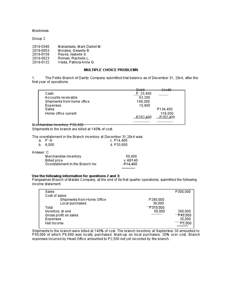 Dayag Chapter 14 Home Office and Branch Accounting Special Procedures | PDF | Cost Of Goods Sold ...