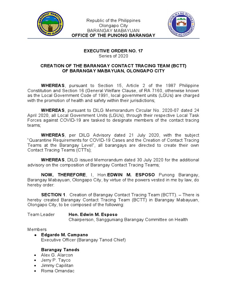 Barangay Contact Tracing Team | PDF | Government | Health Sciences