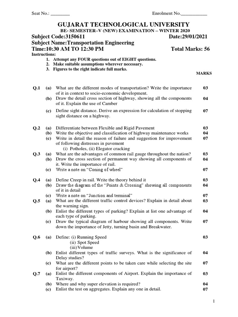 Analysis of Transportation Engineering Exam Questions | PDF | Transport ...