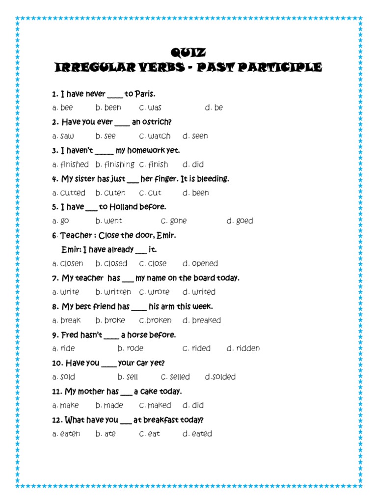Quiz Irregular Verbs - Past Participle | PDF | Linguistics | Language ...