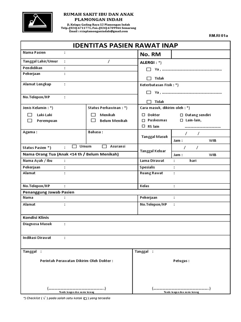 RM - Ri. 01 Identitas Pasien Ri | PDF