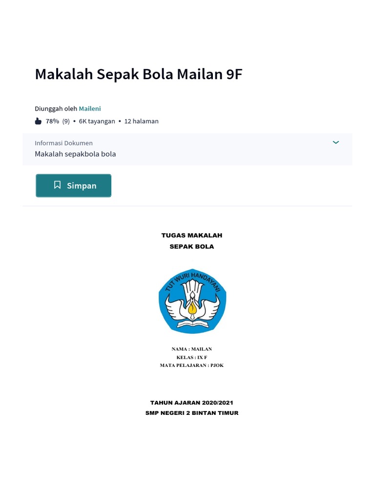 Makalah Sepak Bola Mailan 9F - PDF | PDF