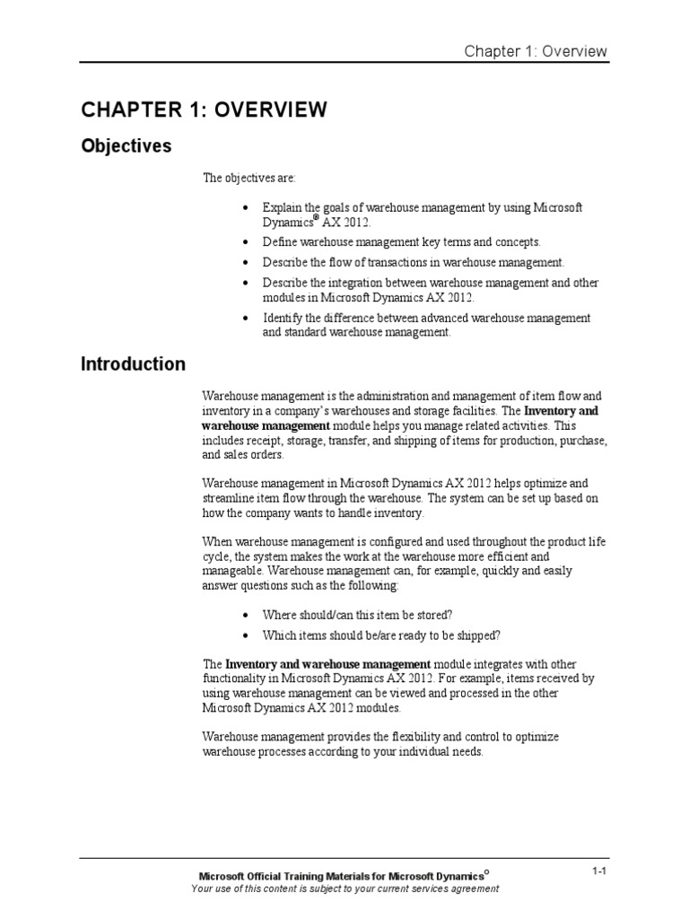 Chapter 1: Overview: Objectives | PDF | Warehouse | Inventory