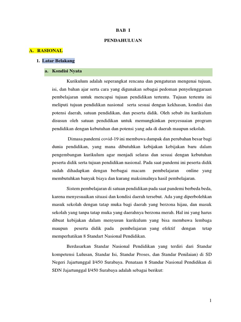 BAB I Kurikulum 2021-2022 OKE | PDF