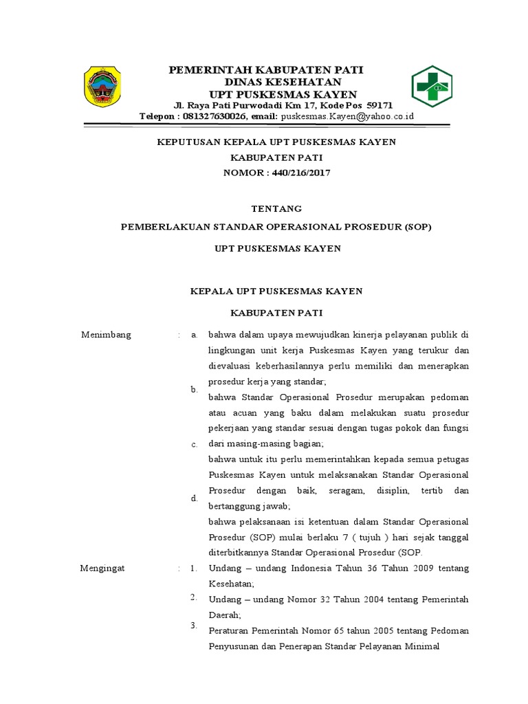 SK Pemberlakuan SOP | PDF