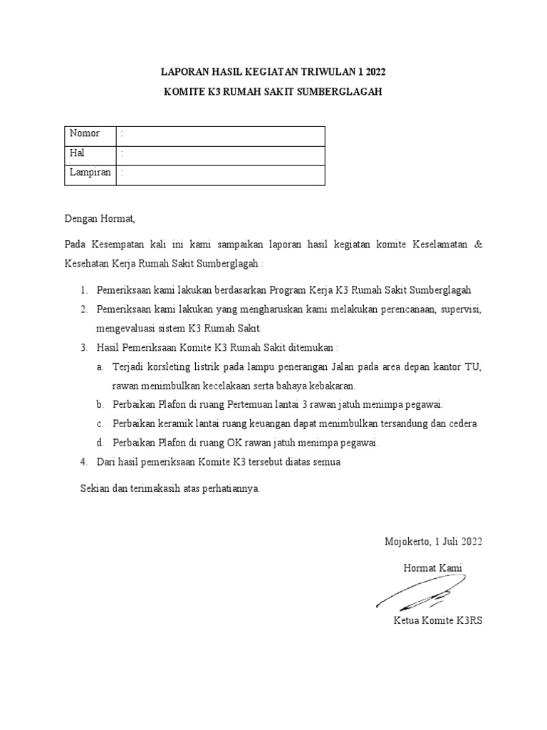Laporan Hasil Kegiatan Triwulan 2 K3 2022 | PDF