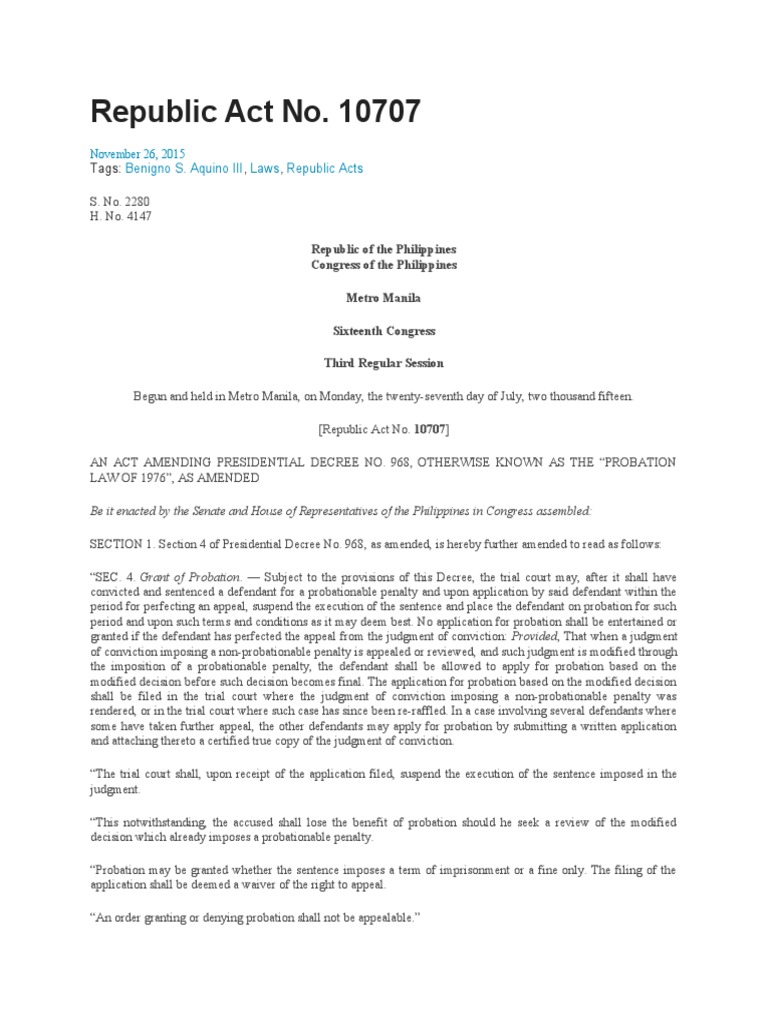 Republic Act No 10707 Probation Law | Download Free PDF | Probation ...