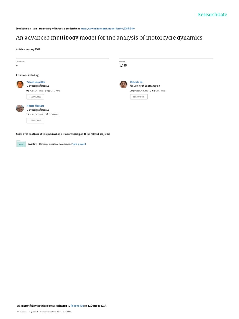 An Advanced Multibody Model For The Analysis of Motorcycle Dynamics ...