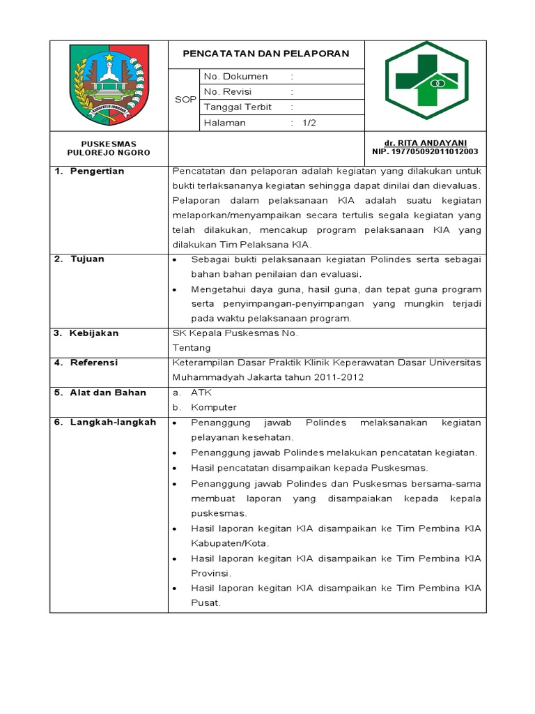 Sop Pencatatan Dan Pelaporan | PDF