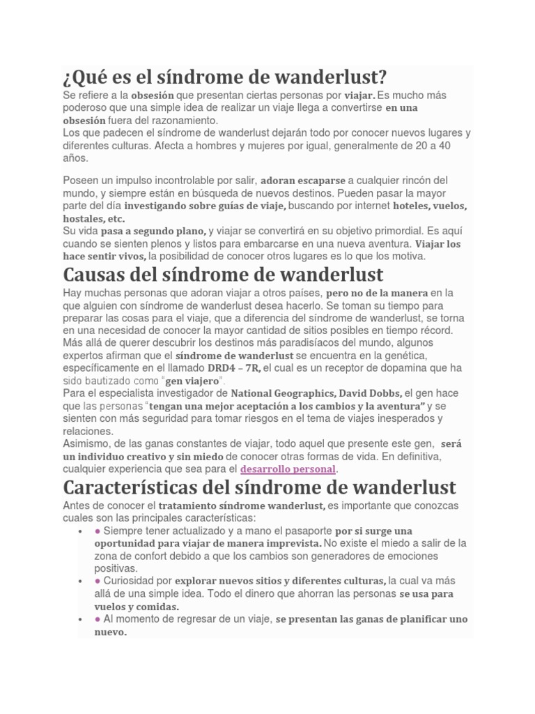 Qué Es El Síndrome de Wanderlust. | PDF | Sicología | Ciencias del ...