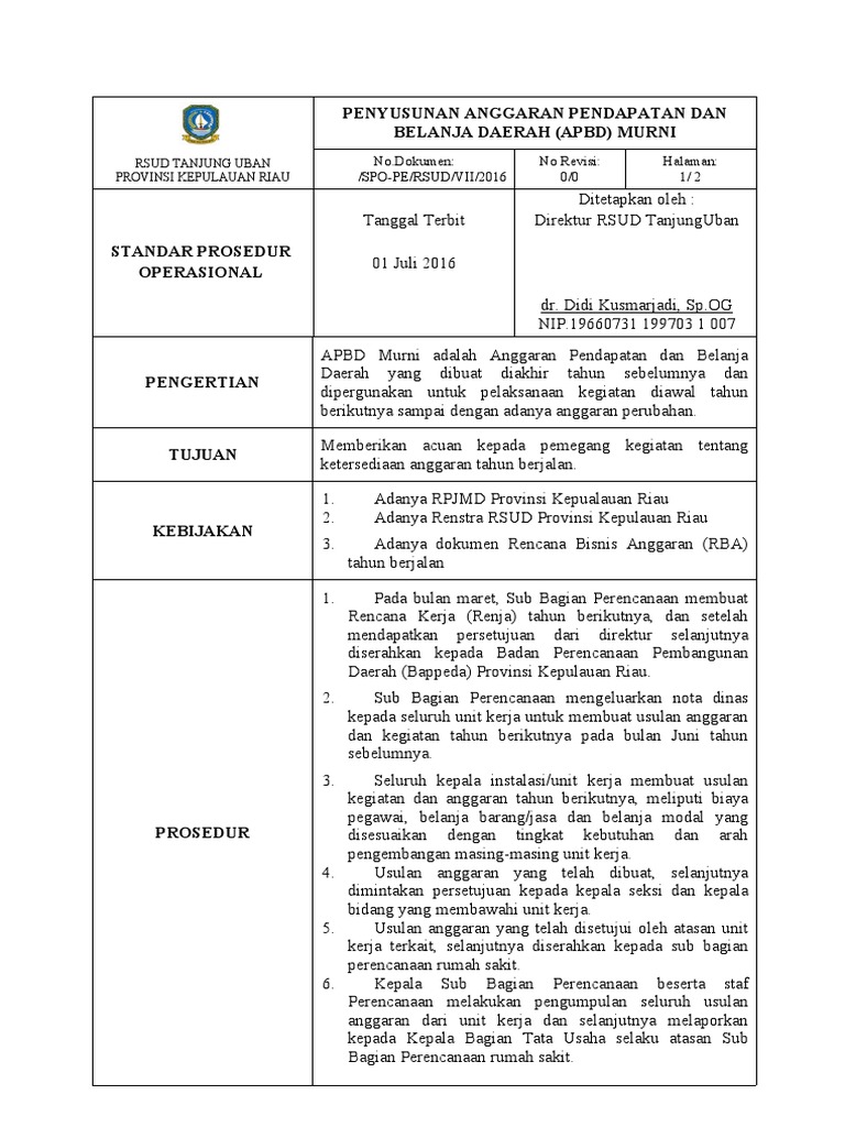 Sop Penyusunan Apbd Murni Oke | PDF