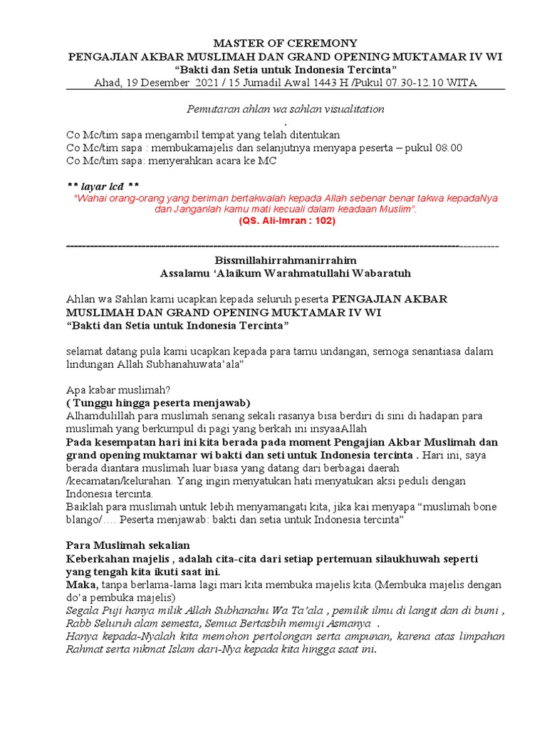 Contoh MASTER OF CEREMONY Nobar | PDF