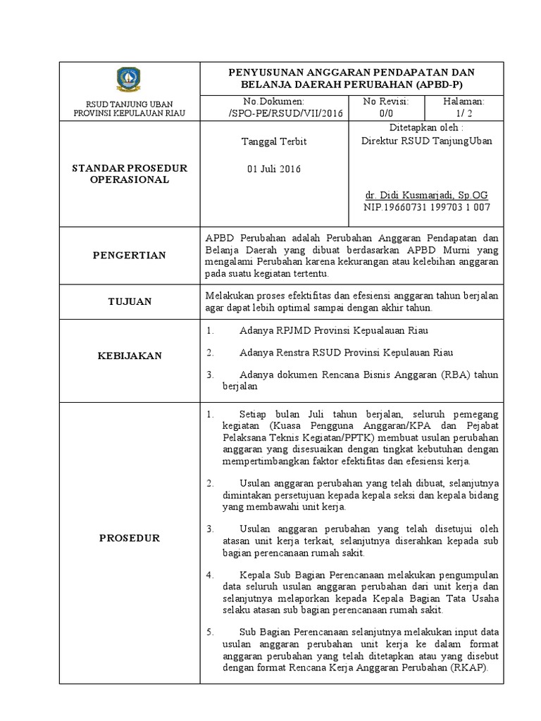 Sop Penyusunan Apbd Perubahan Oke | PDF