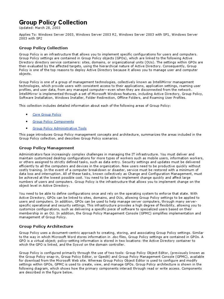 Group Policy Guide for Windows Server 2003 | PDF | Group Policy ...