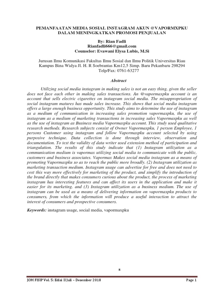 Pemanfaatan Media Sosial Instagram Akun @vapormxpku Dalam Meningkatkan ...