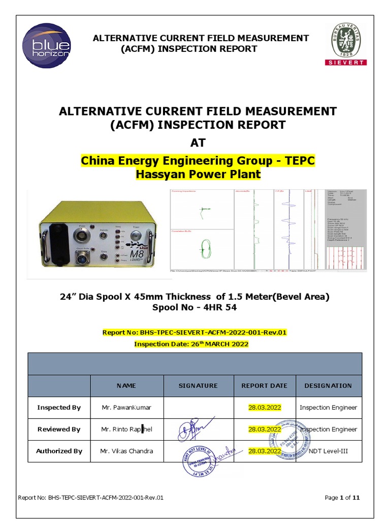 BHS-TEPC-SIEVERT-ACFM-2022-001-Rev.01 - ACFM Inspection (Hassyan Power Plant) | PDF | Electrical ...