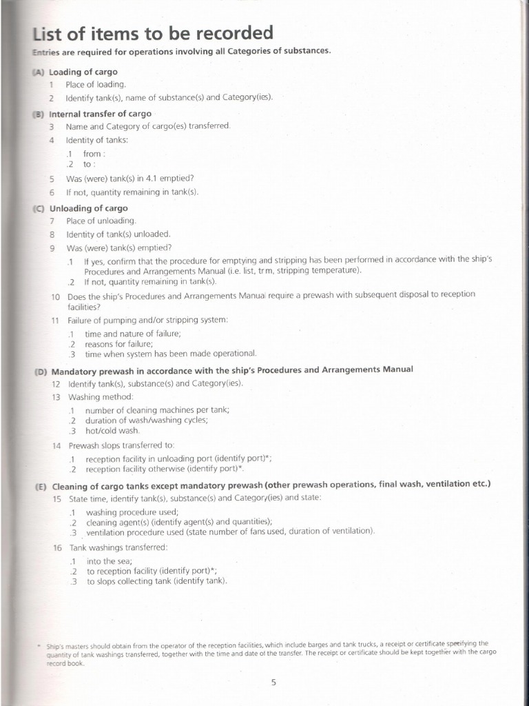 Cargo Record Book Entry Codes | PDF