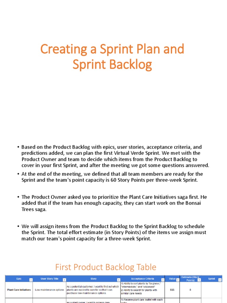 Creating A Sprint Plan and Sprint Backlog | PDF
