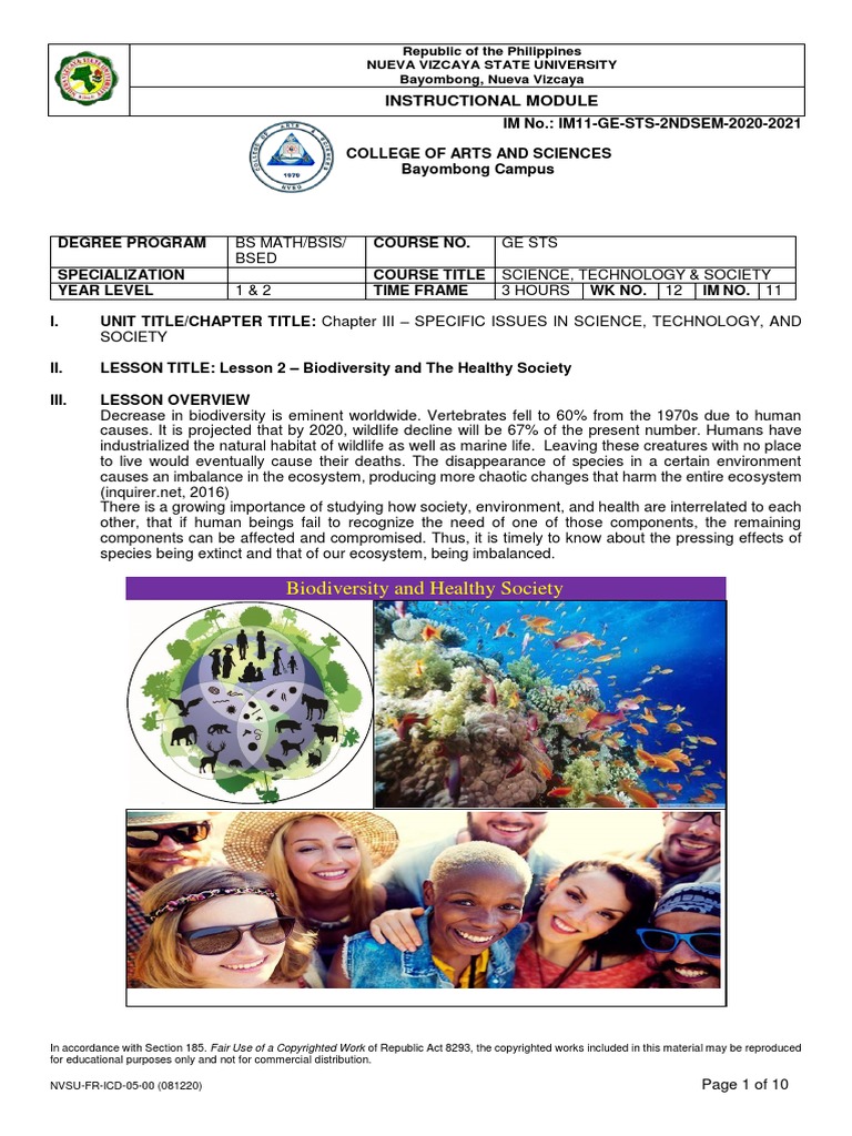 Module No. 11 - GE STS - 2nd Sem AY 2020-2021 | PDF | Biodiversity | Ecosystem