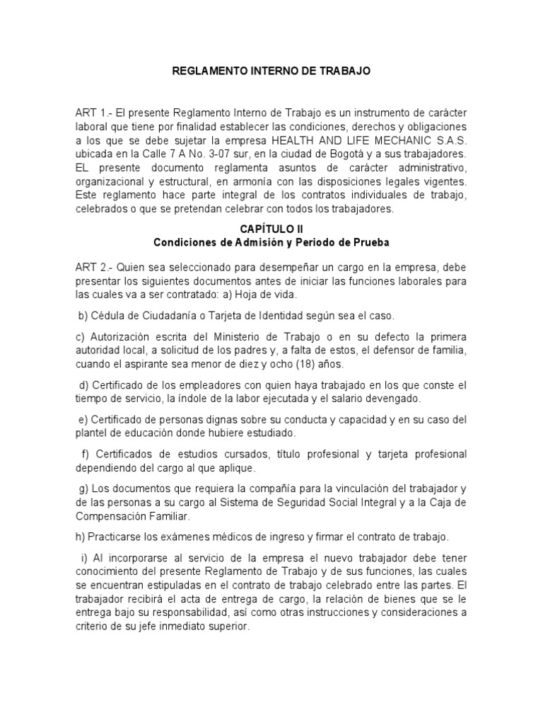 Reglamento Interno de Trabajo | PDF | Salario | Derecho laboral