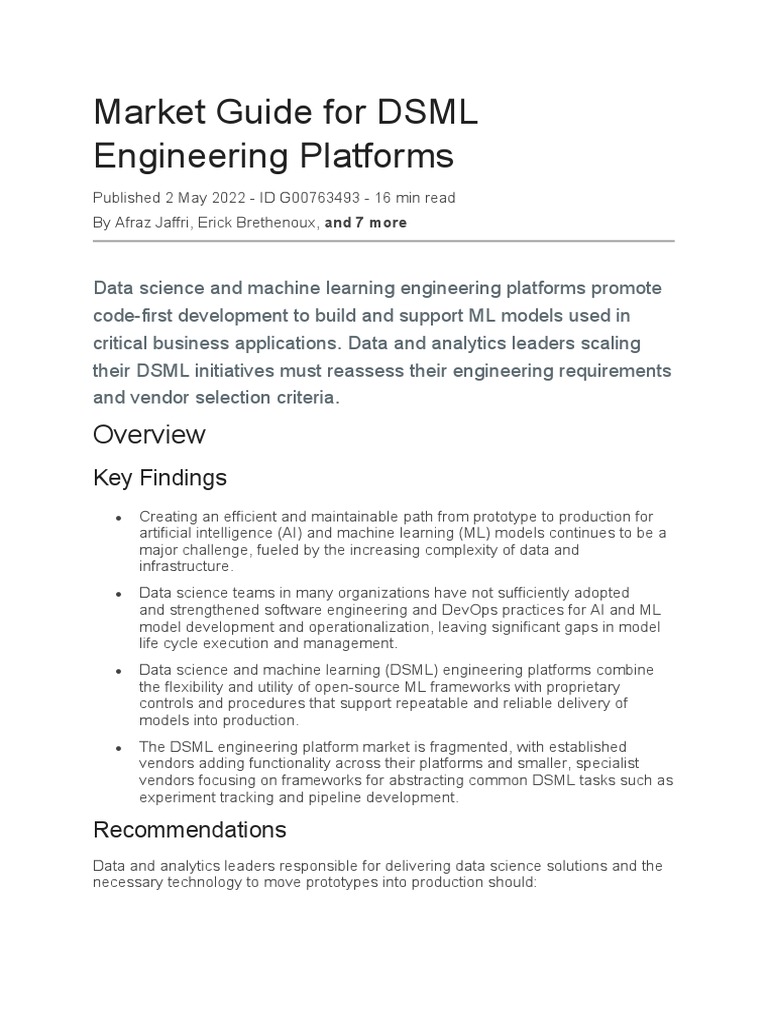 Market Guide For DSML Engineering Platforms | PDF | Cloud Computing ...