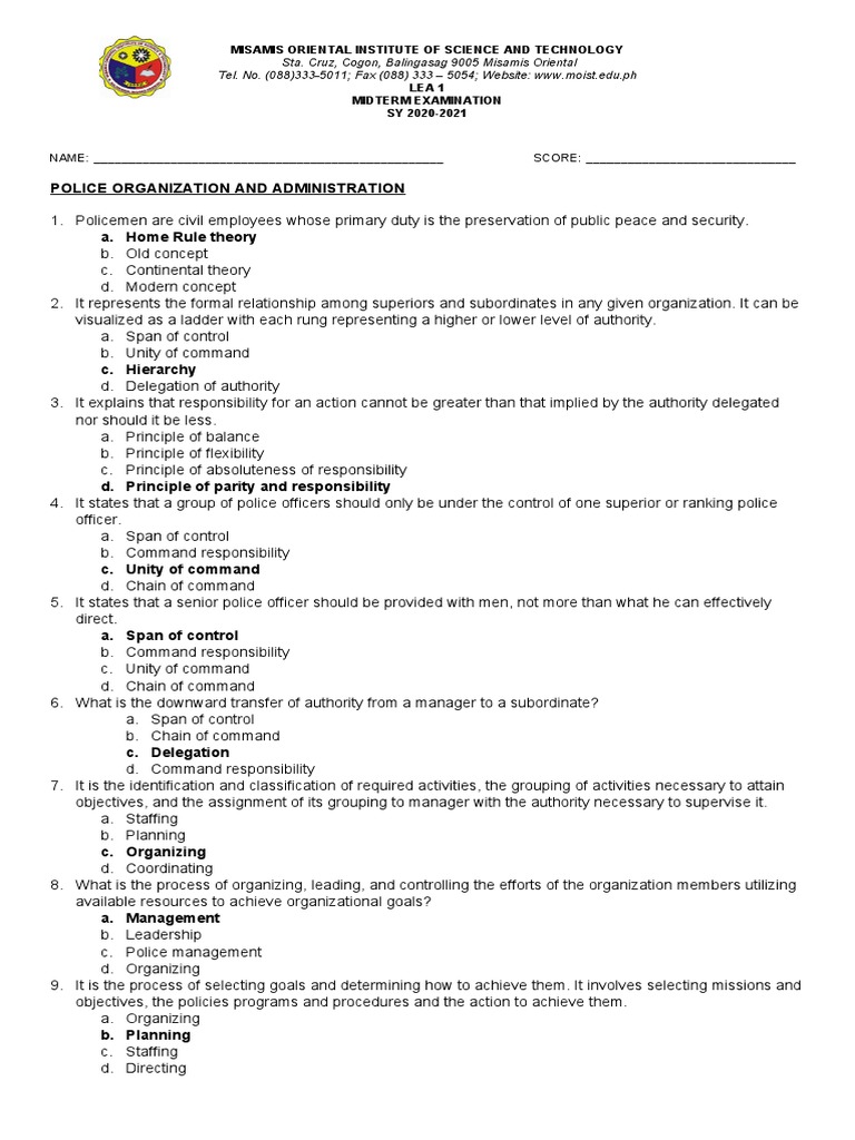 LEA-1-MIDTERM-SY-20-21 | PDF | Police | Goal