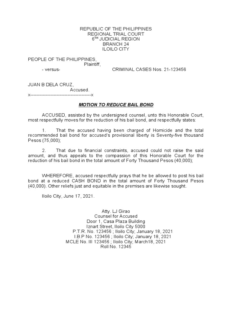 Motion for Homicide Bail Reduction | PDF | Bail | Common Law