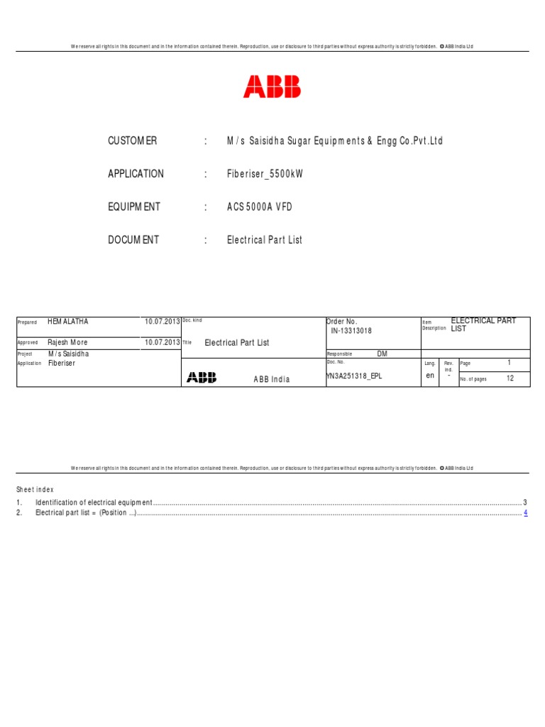 Electrical Part List ACS5000 | PDF | Rectifier | Electric Power