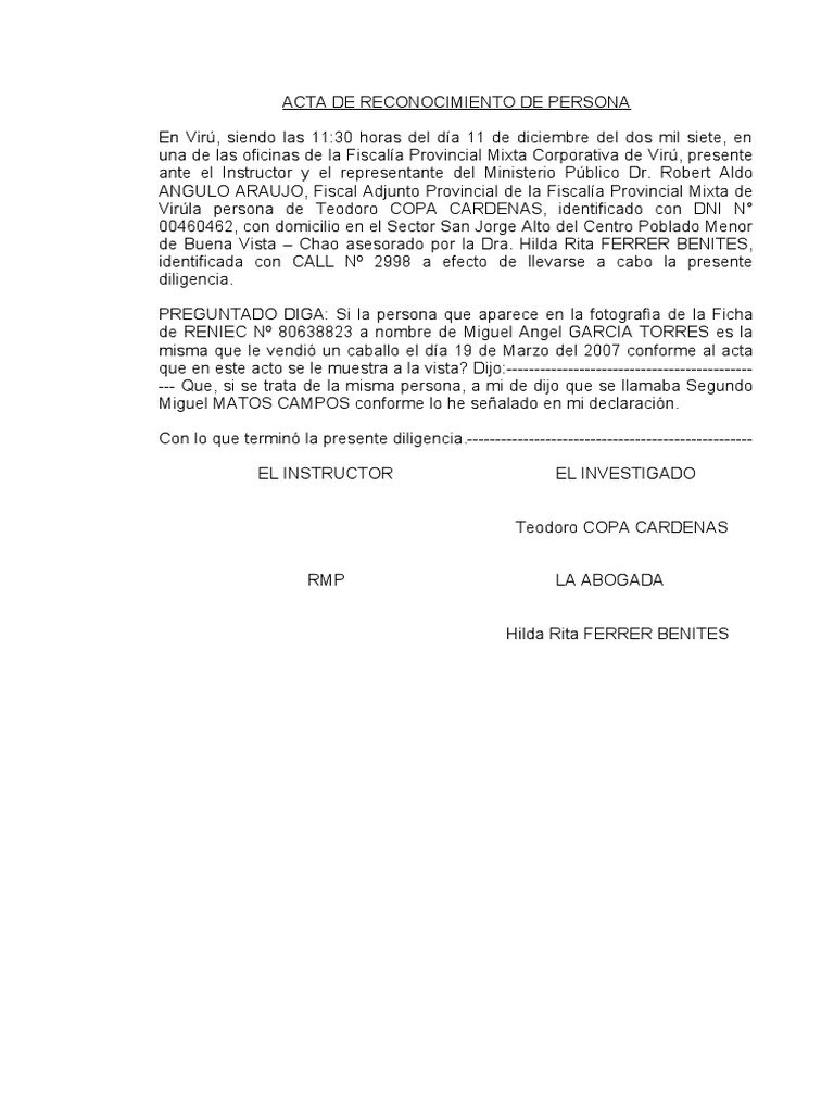 Acta de Reconocimiento de Persona | PDF