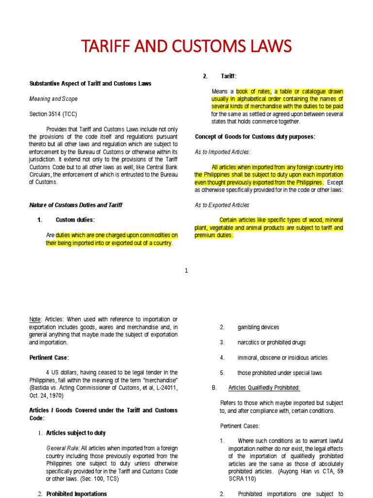Overview of Philippine Customs Laws | PDF | Tariff | Asset Forfeiture