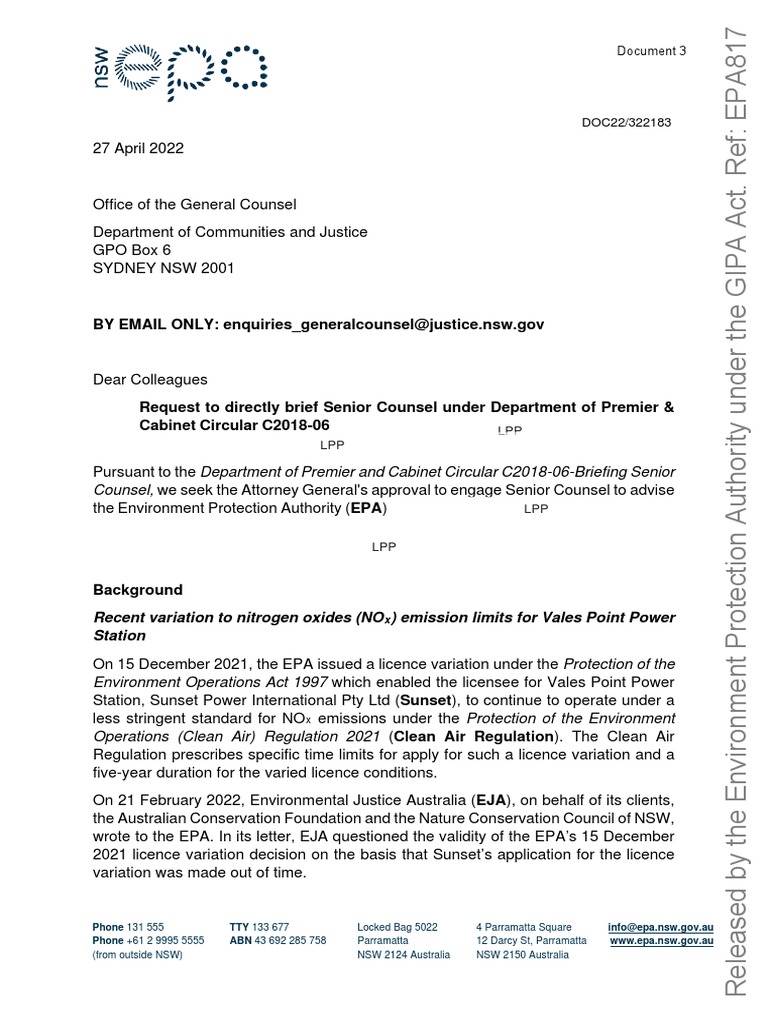 R - EPA817 - 3. Letter - EPA To Attorney General Vales Point Power ...