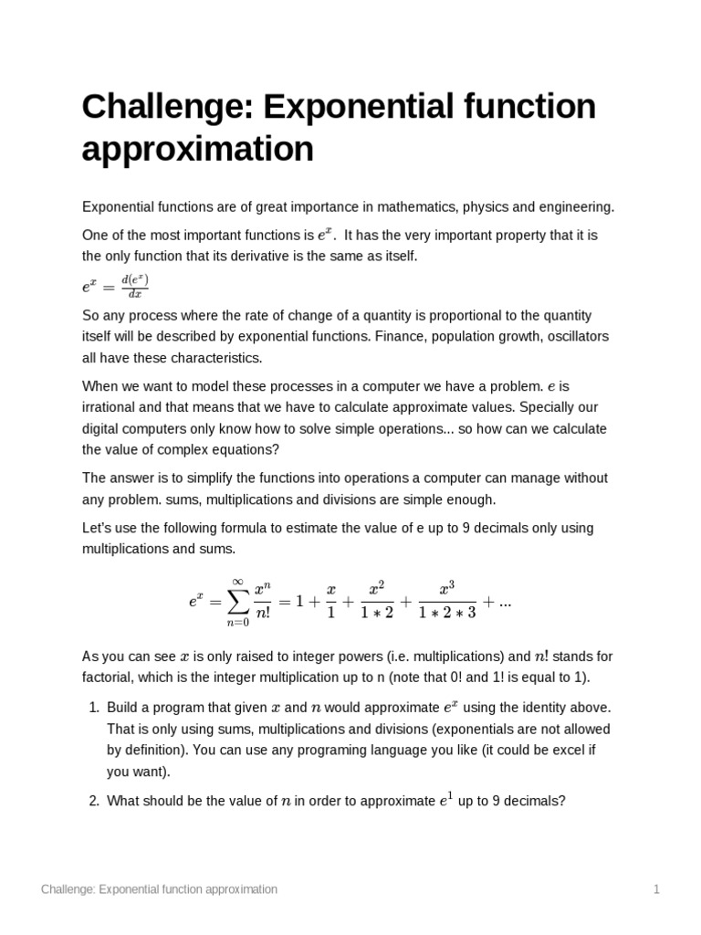 Challenge: Exponential Function Approximation 1 | PDF | Exponential ... Challenge: Exponential Function Approximation 1 | PDF | Exponential ...