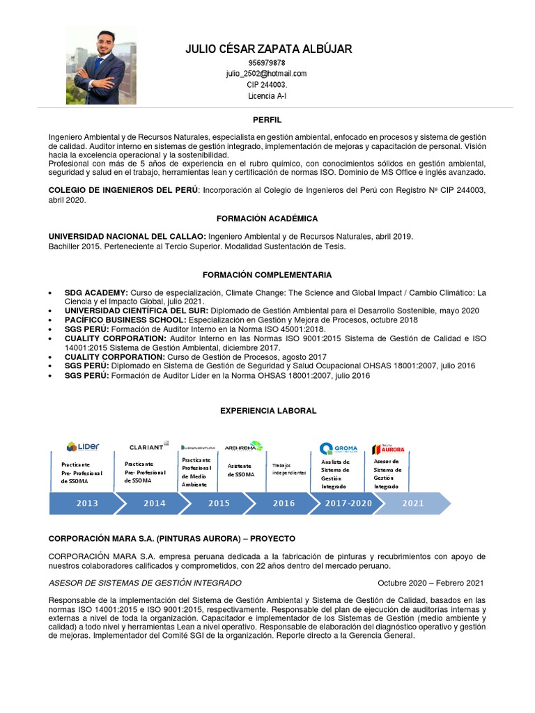 CV - Julio Zapata A | PDF | Residuos | Calidad (comercial)
