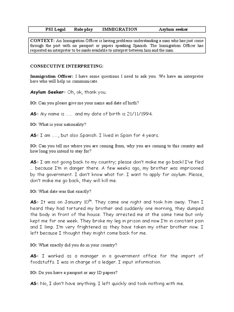 Asylum Seeker Interview Role Play | PDF | Asylum Seeker | Human Rights