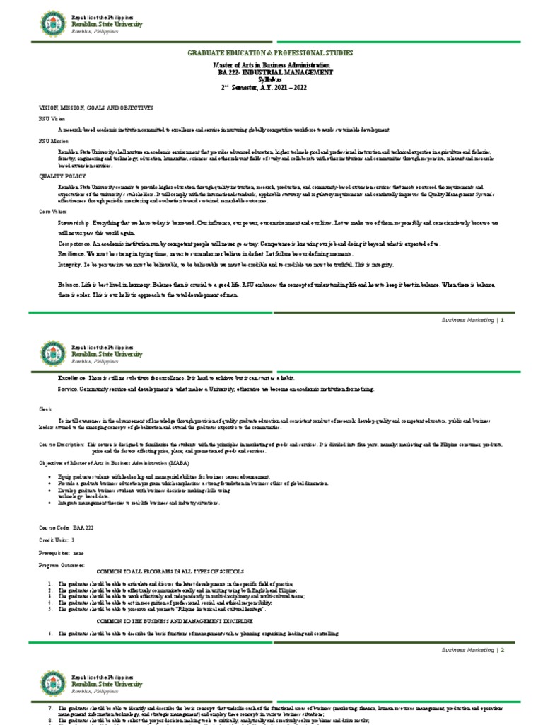 BAA 222 Syllabus | PDF | Marketing | Behavior