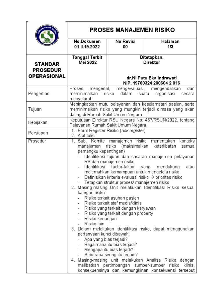Sop Proses Manajemen Risiko | PDF