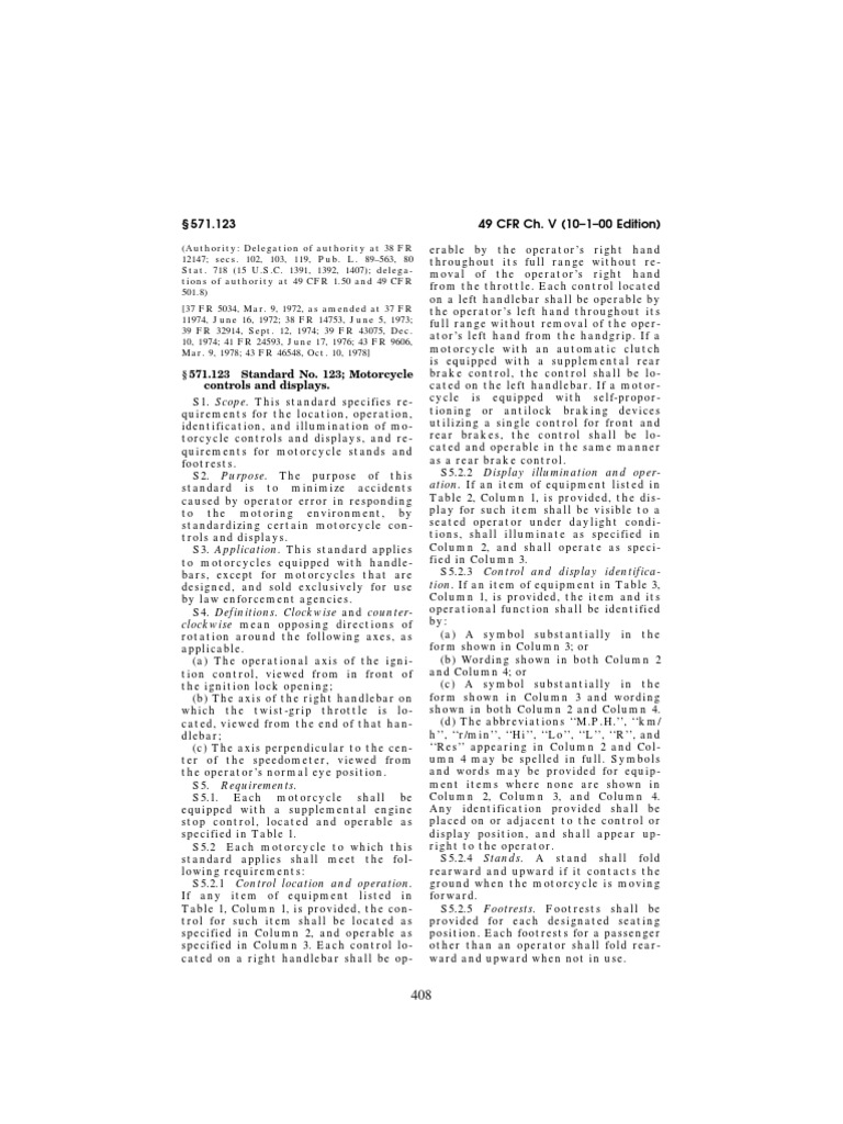 Standard No. 123 Motorcycle Controls and Displays. | PDF | Clutch ...