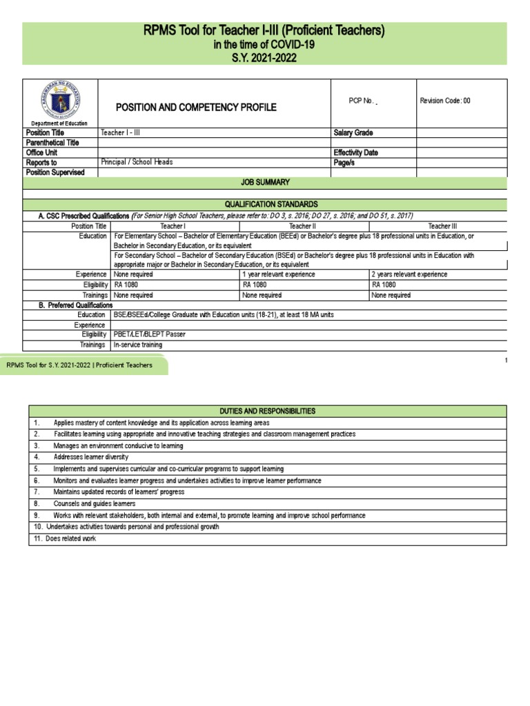 RPMS Tool for Proficient Teachers 2025 | PDF | Teaching Method | Teachers