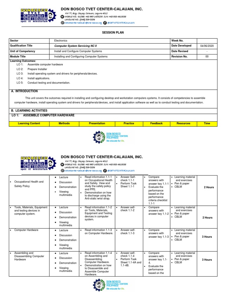 Coc1-Session Plan | PDF | Lecture | Operating System