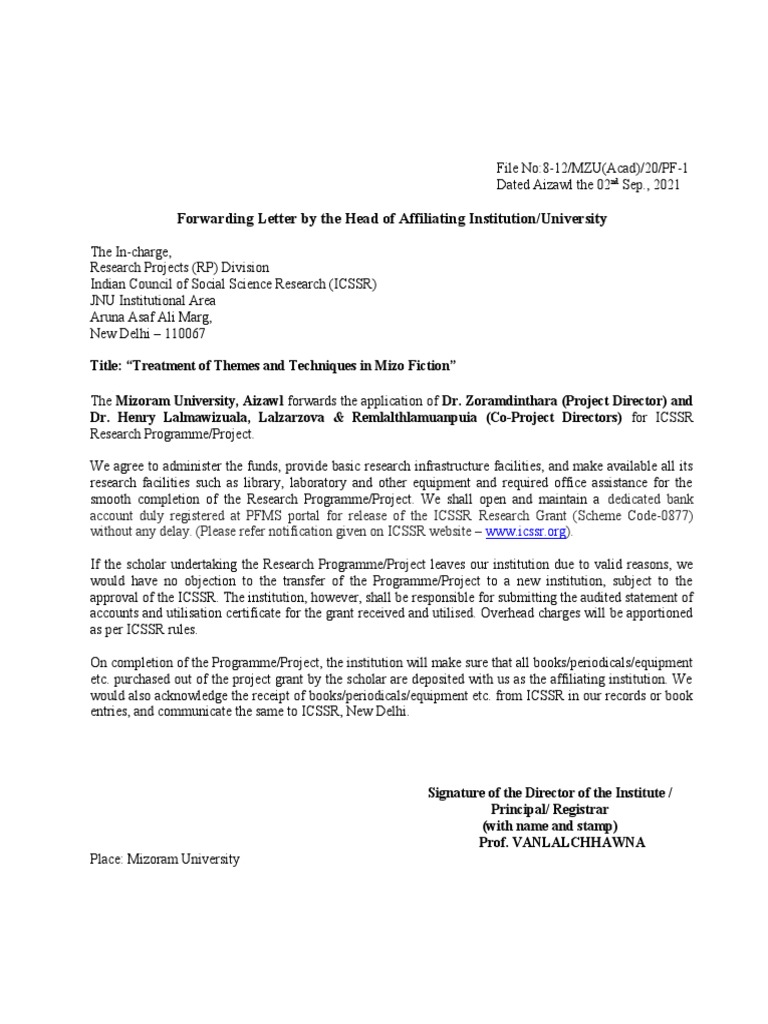 ICSSR Research Project Forwarding Letter | PDF | Social Science | Computers