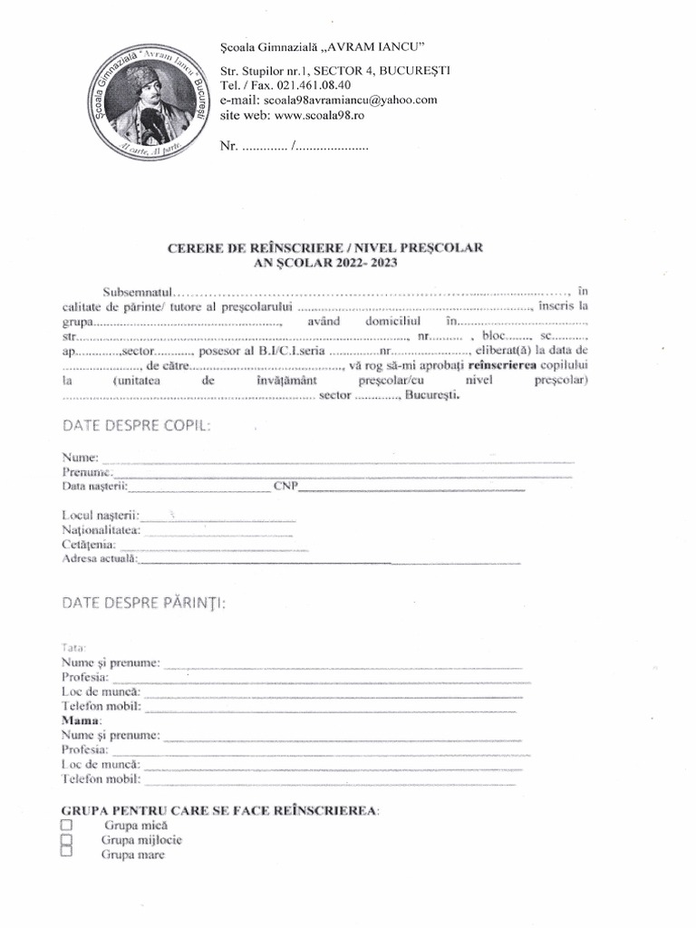 Cerere de Reînscriere | PDF