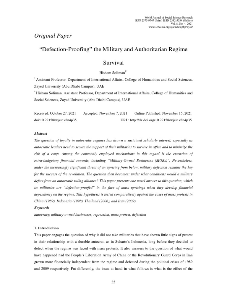 Defection-Proofing The Military and Authoritarian | PDF | Dictatorship ...