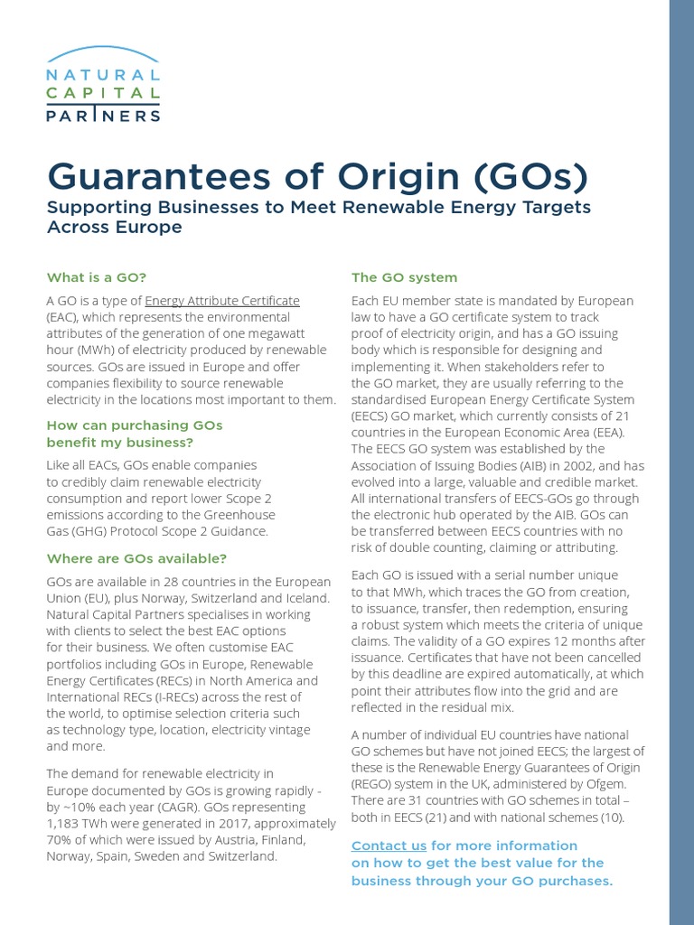 Guarantees of Origin (Gos) : Supporting Businesses To Meet Renewable Energy Targets Across ...