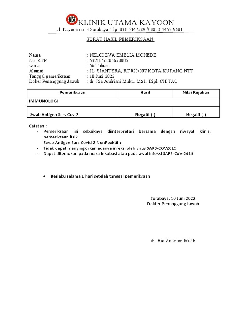 Surat Keterangan Antigen | PDF